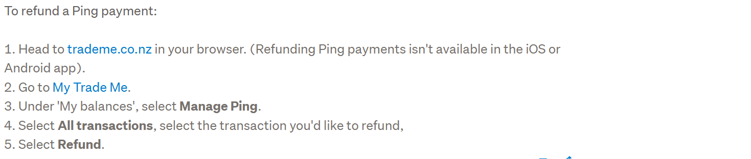 refunding buyer under the new Ping system – Help - Trade Me